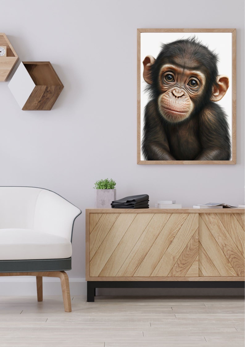 Cute Printable Monkey Wall Art, Baby Monkey Art Cartoon Style Digital ...