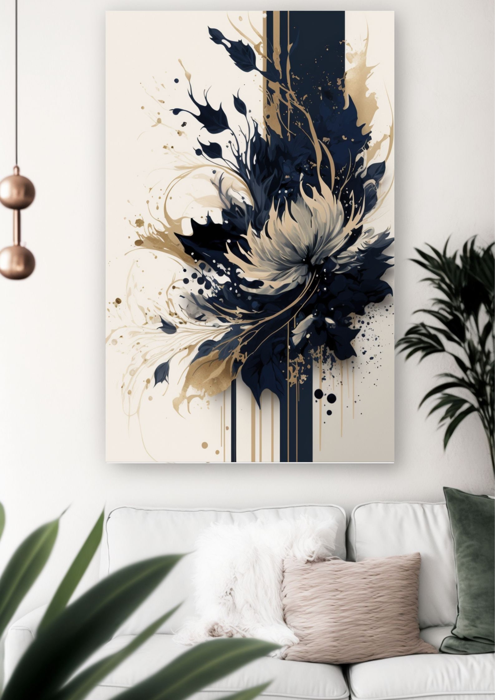 Navy Blue & Beige Abstract Flower, Beige Background Modern Printable ...