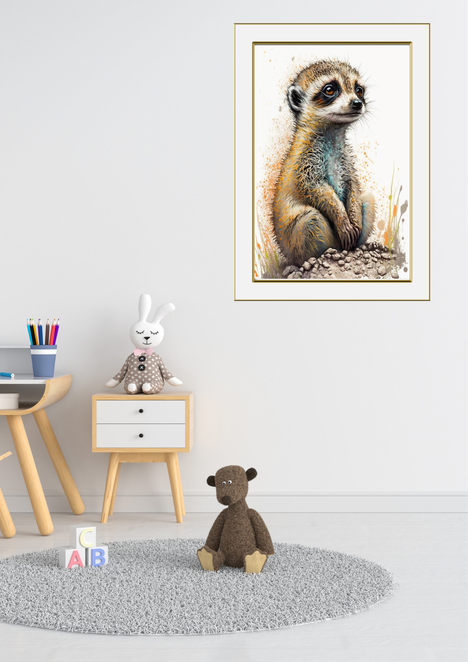 Cute Printable Meerkat Painting, Merkaat Art Cartoon Style Digital Art ...