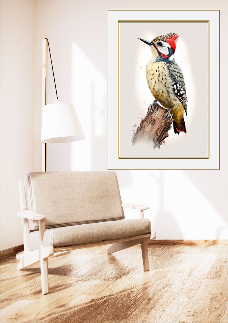 Cute Printable Woodpecker Birt Print Painting, Cartoon Style Digital ...
