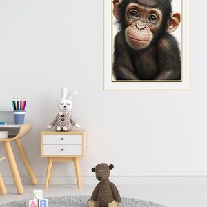 Cute Printable Monkey Wall Art, Baby Monkey Art Cartoon Style Digital ...
