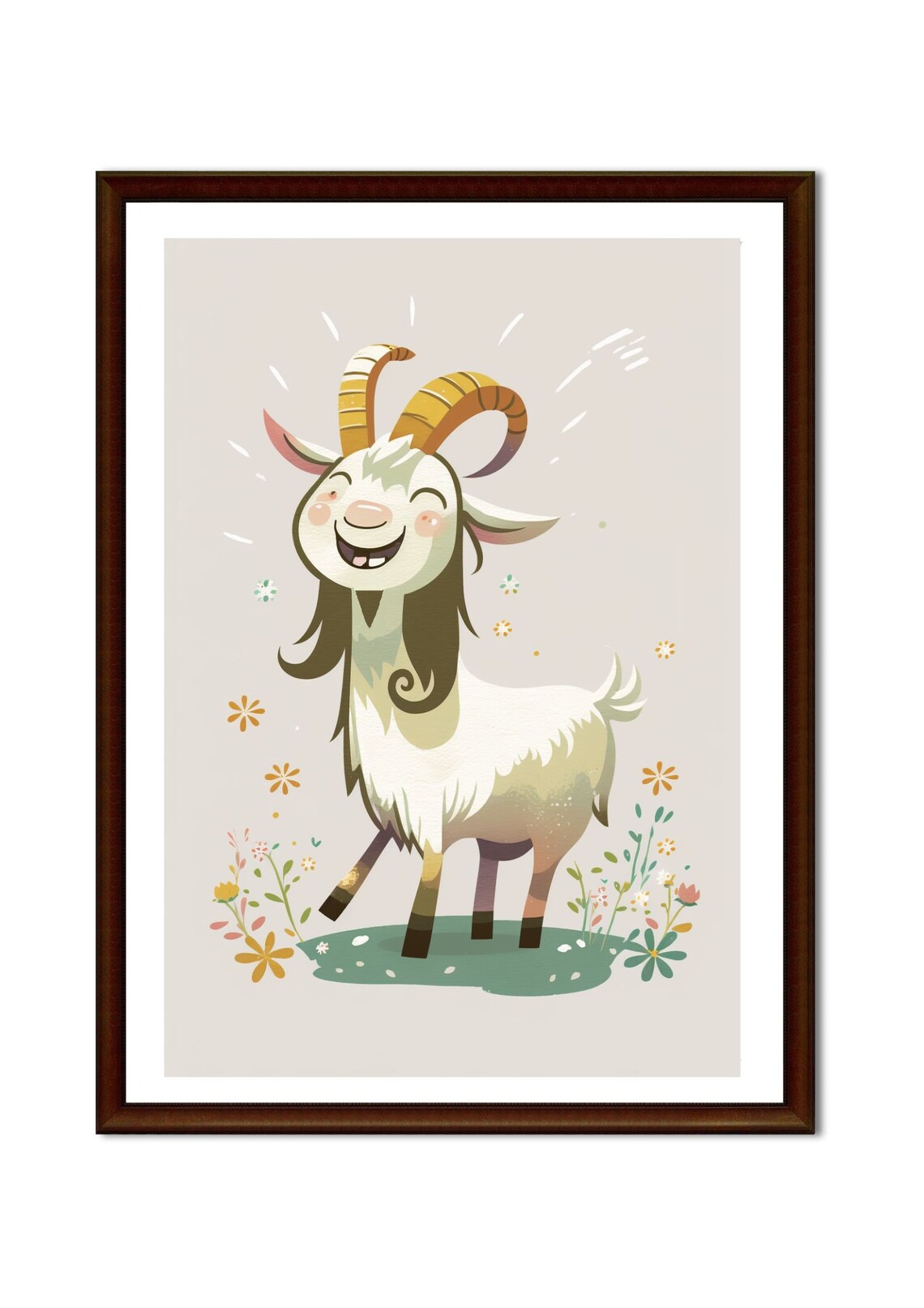 Cute Happy Goat Printable Cartoon Style Digital Art, Watercolor Wall ...