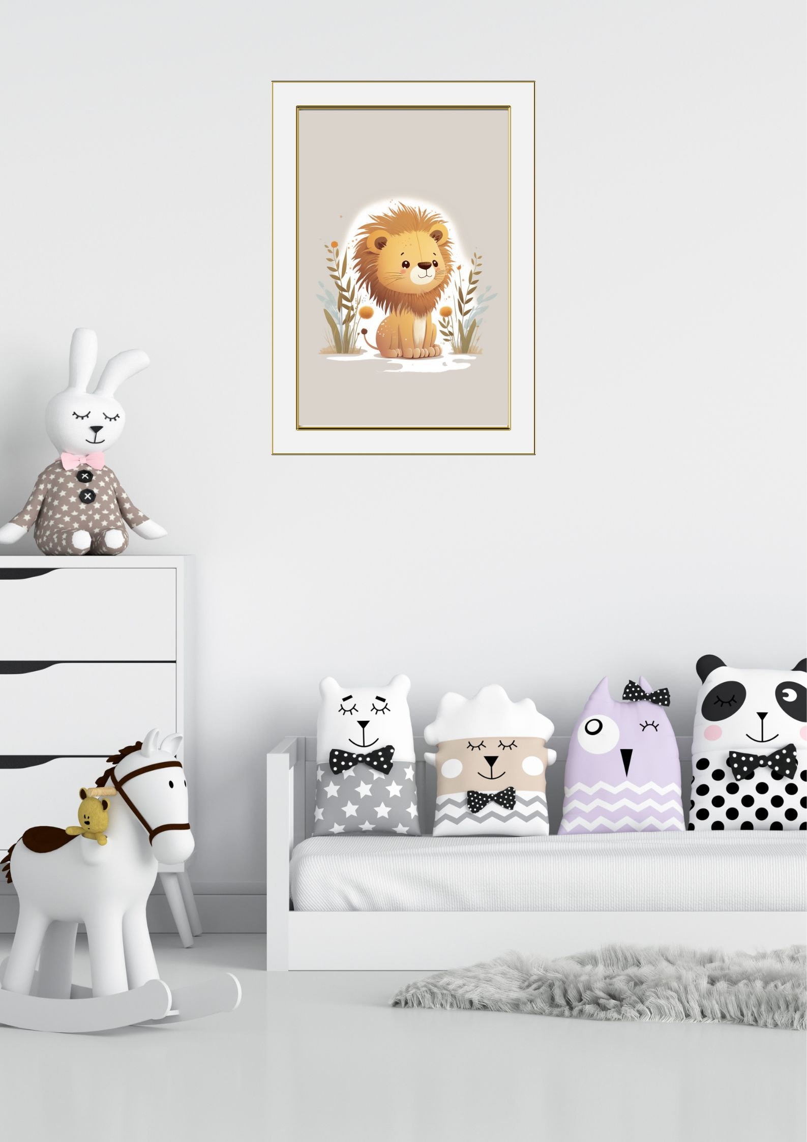 Lion Cub Cartoon Style Digital Art, Printable Wall Art, Cute Child ...