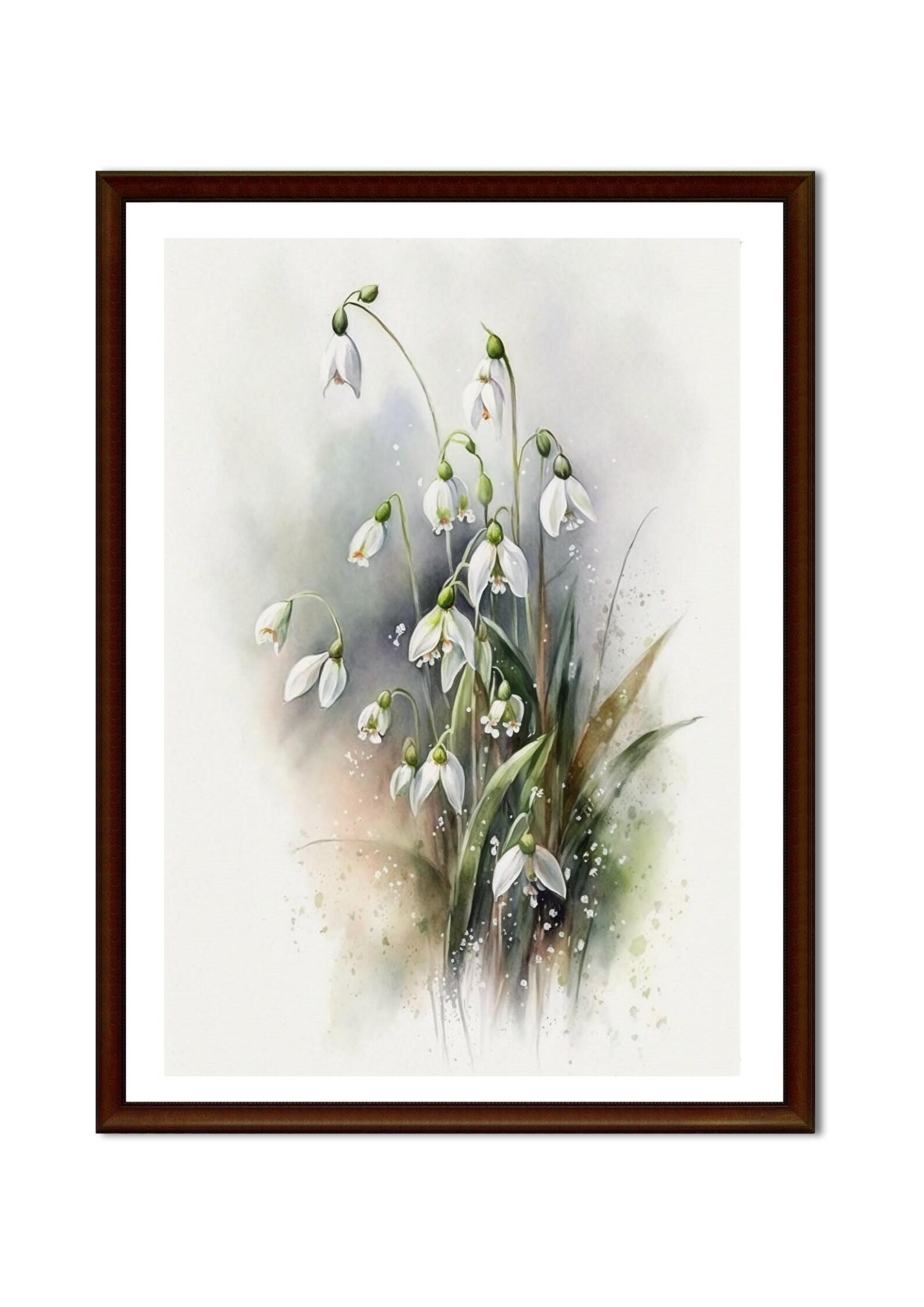 Snowdrop Painting Watercolor Digital Print Wall Decor, Pastel Colors ...