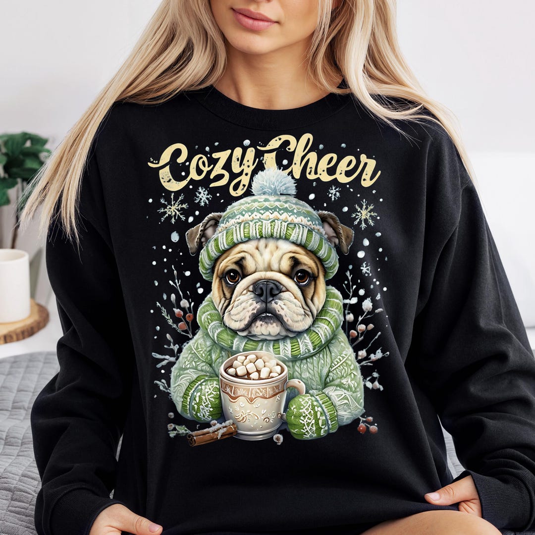 Cute Winter Bulldog PNG, Cozy Cheer Sublimation Design, Winter Animal ...