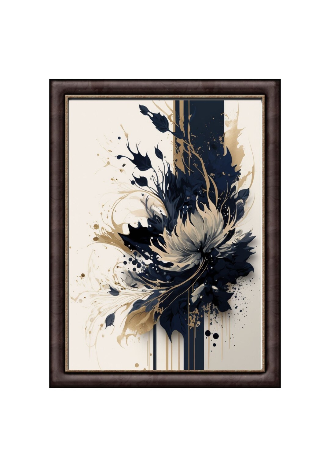 Navy Blue & Beige Abstract Flower, Beige Background Modern Printable ...