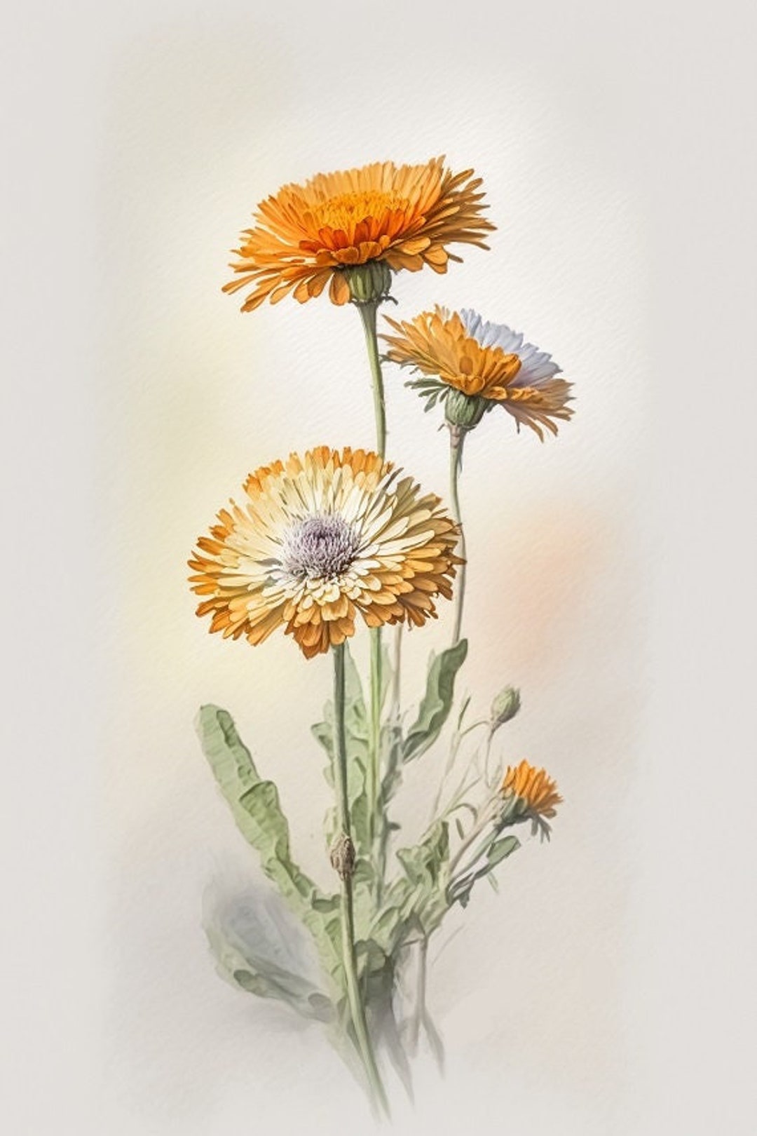 Calendula Digital Print Wall Decor, Pastel Colors Floral Home Decor ...