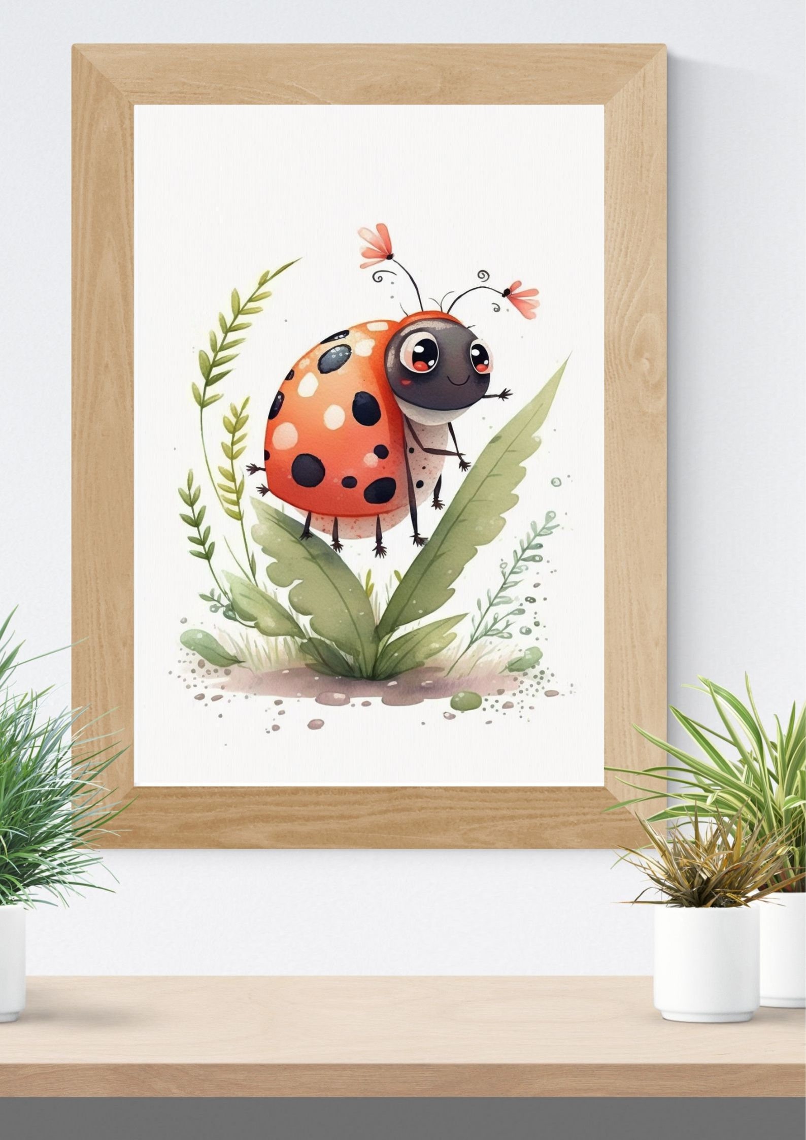 Cute Ladybug Printable Cartoon Style Digital Art, Watercolor Wall Art ...