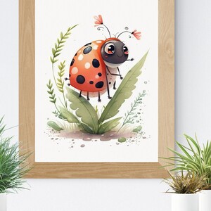 Cute Ladybug Printable Cartoon Style Digital Art, Watercolor Wall Art ...