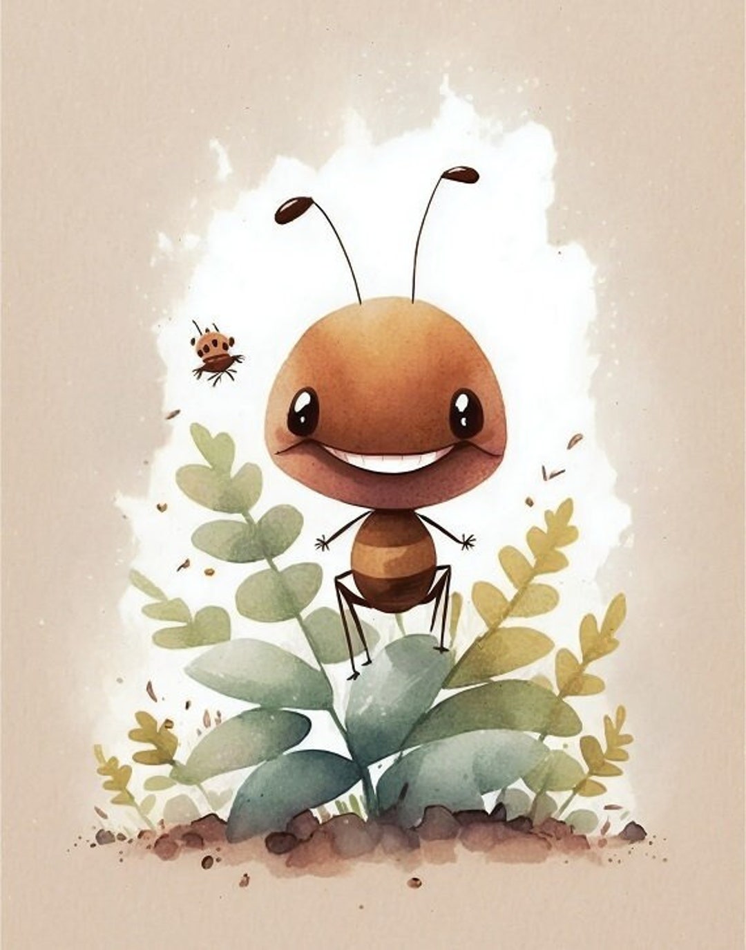 Cute Ant Printable Cartoon Style Digital Art, Watercolor Wall Art ...