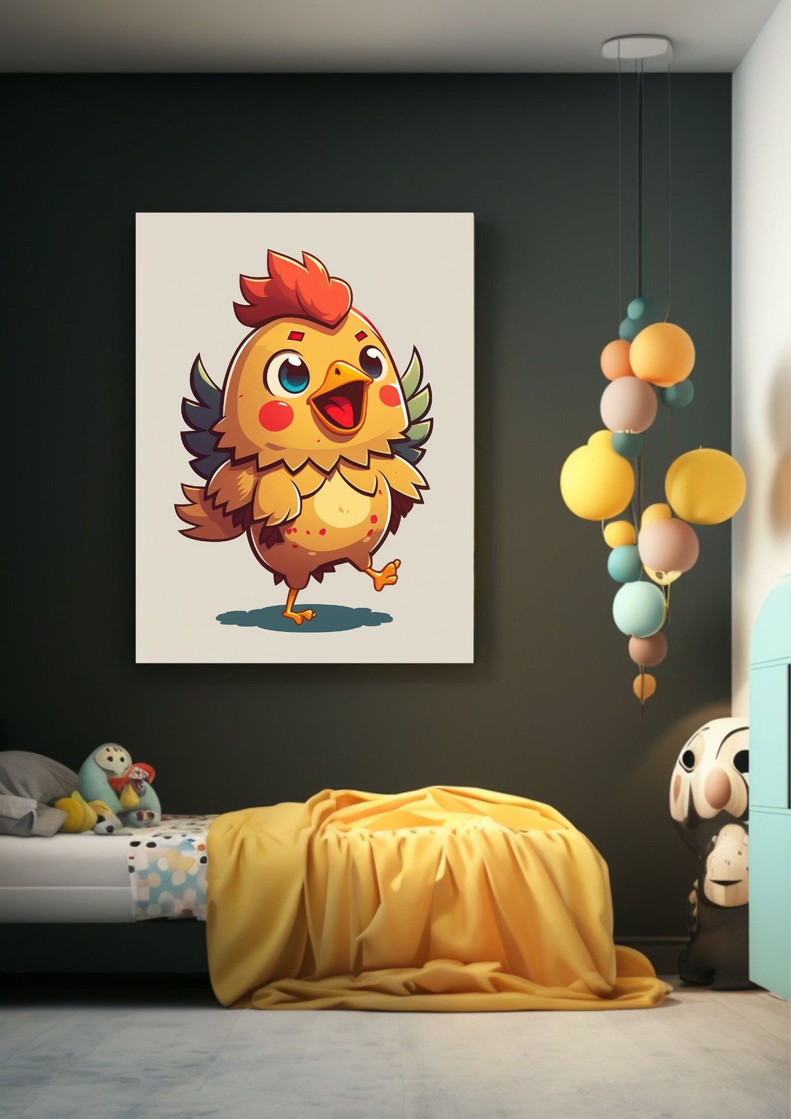 Cute Happy Chicken Printable Cartoon Style Digital Art, Watercolor Wall ...