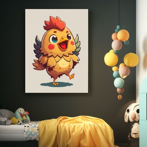 Cute Happy Chicken Printable Cartoon Style Digital Art, Watercolor Wall ...