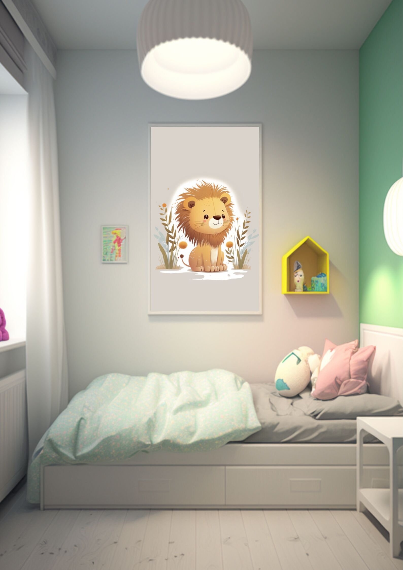 Lion Cub Cartoon Style Digital Art, Printable Wall Art, Cute Child ...