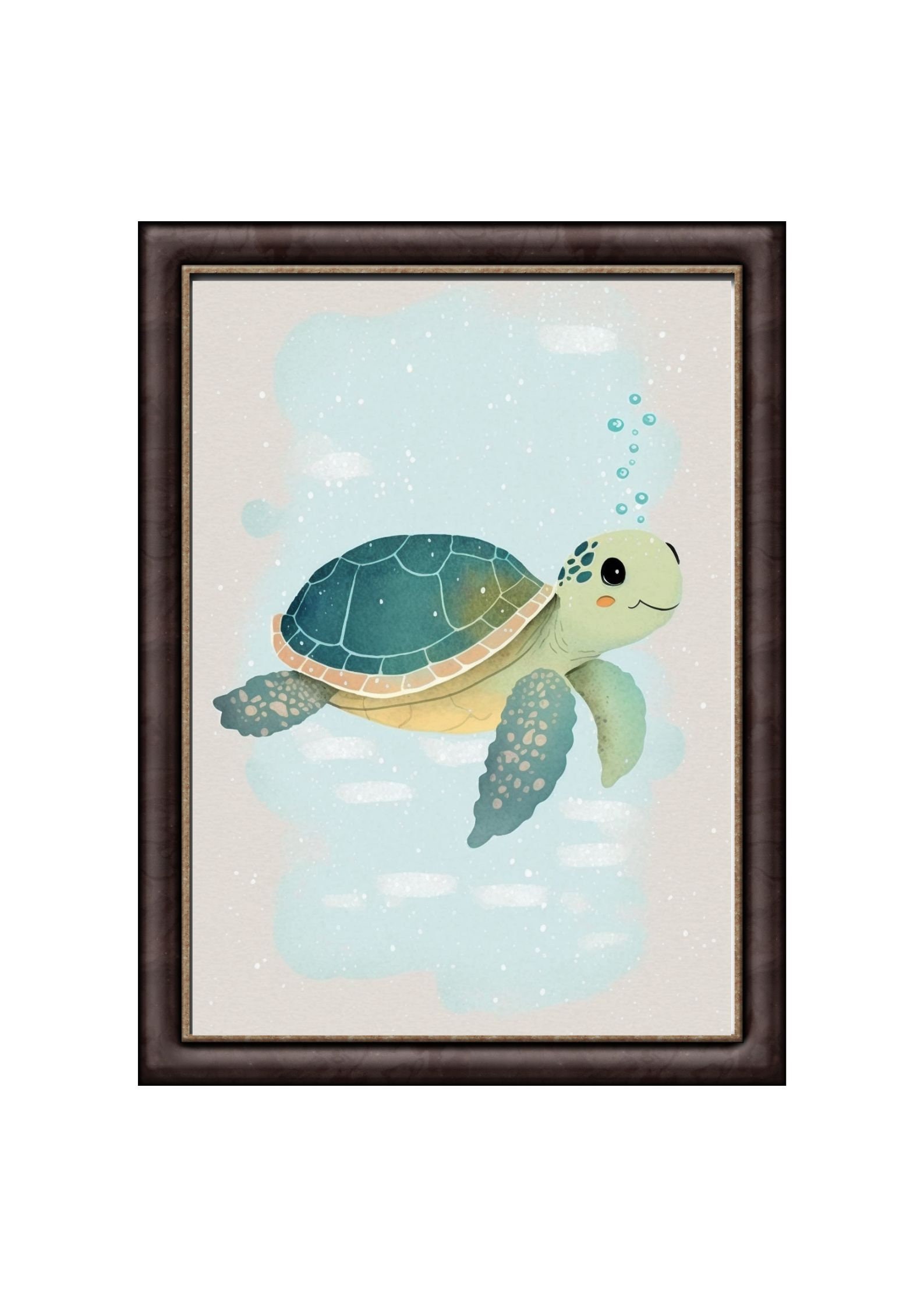 Cute Sea Turtle Printable Cartoon Style Digital Art, Watercolor Wall ...