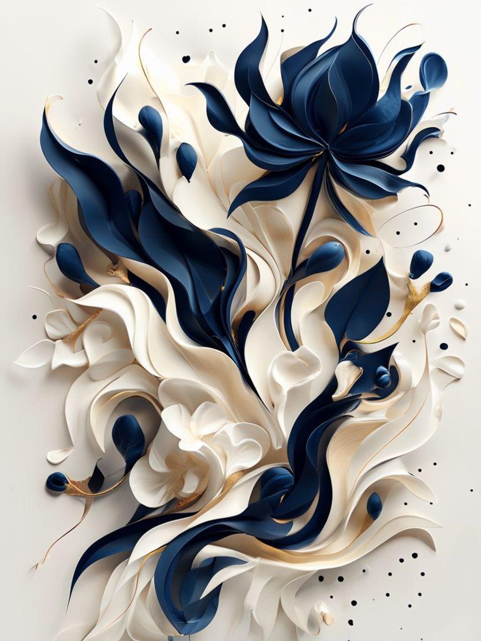 Navy Blue & Beige Abstract Flower Wall Art – Gray Background ...