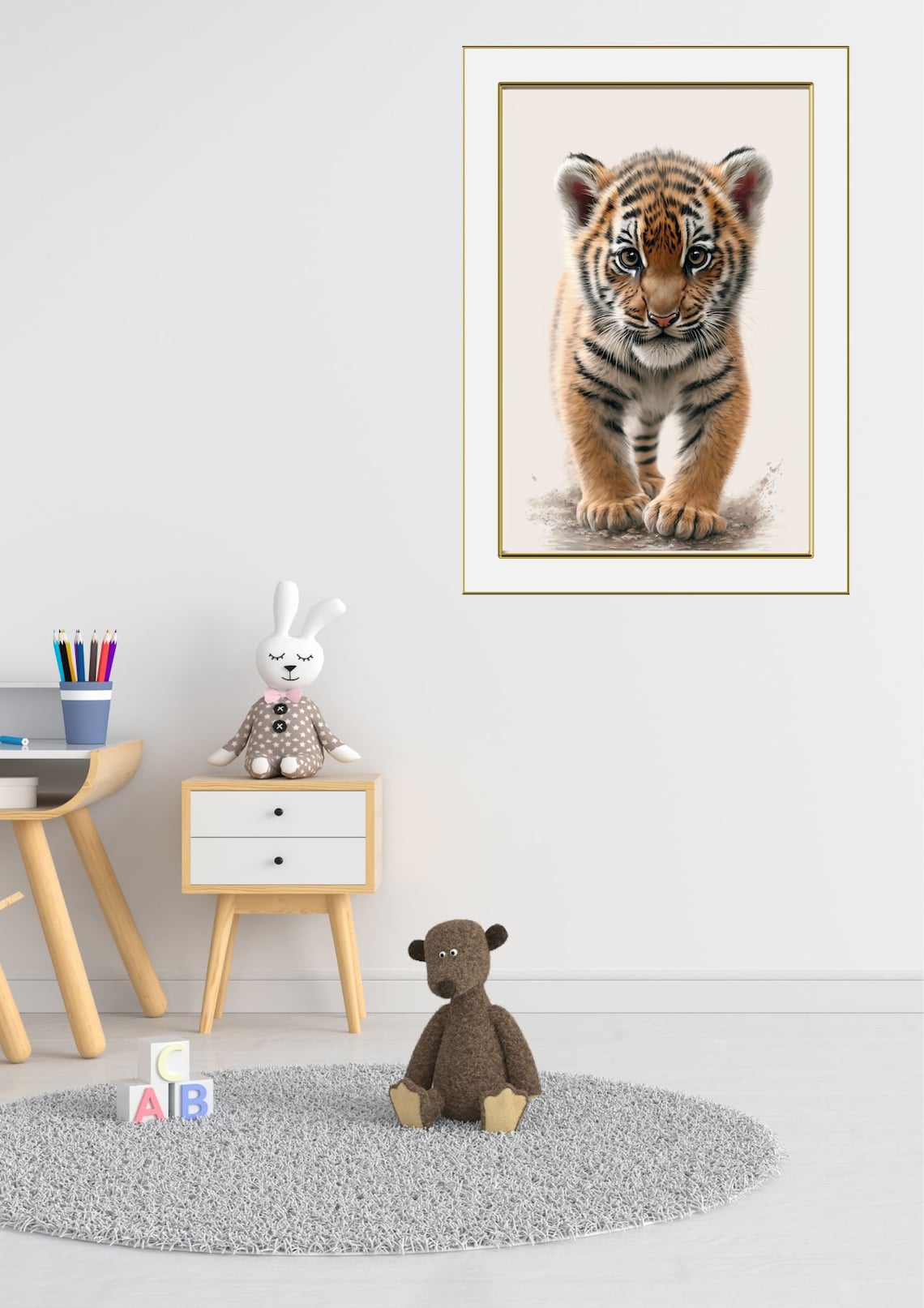 Cute Printable Tiger Cub Wall Art, Cartoon Style Digital Art, Child ...