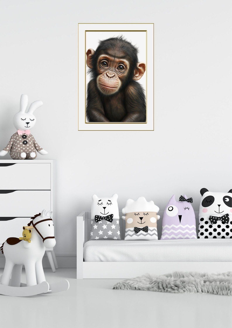 Cute Printable Monkey Wall Art, Baby Monkey Art Cartoon Style Digital ...
