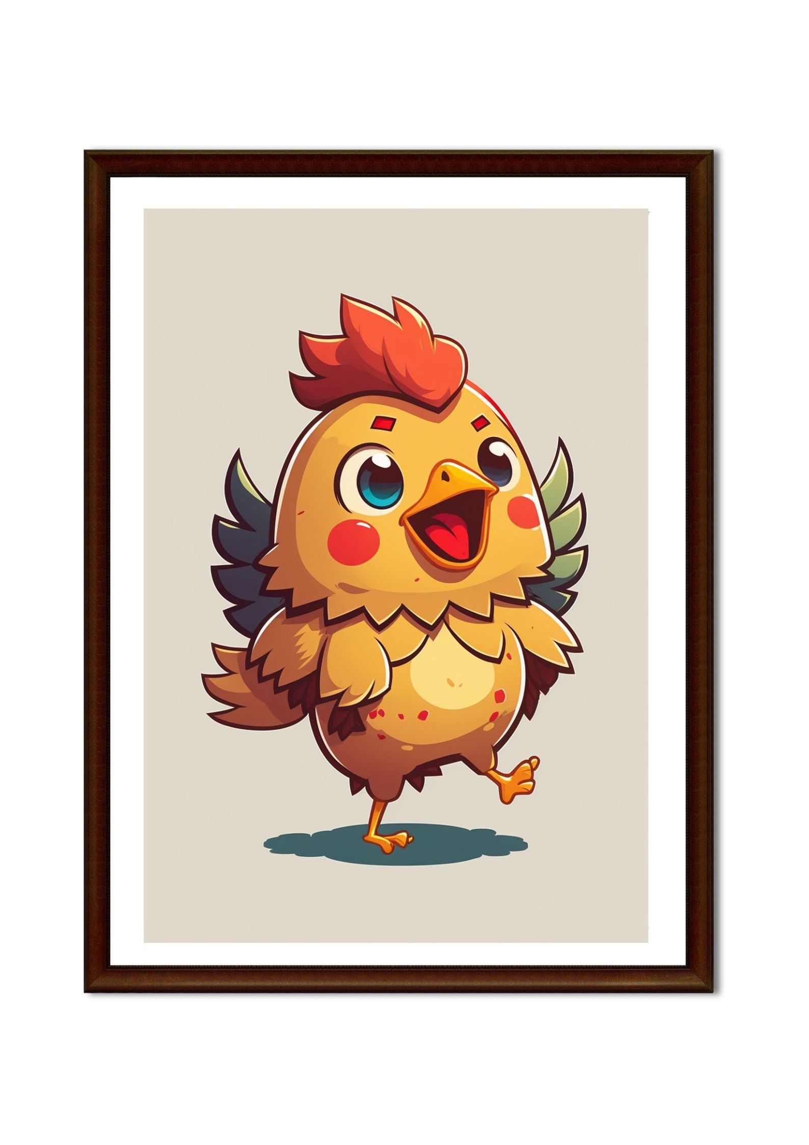 Cute Happy Chicken Printable Cartoon Style Digital Art, Watercolor Wall ...