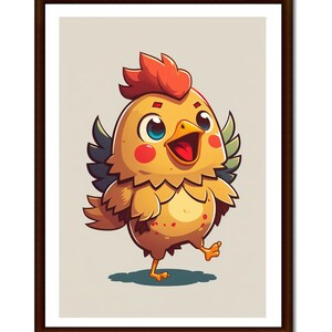 Cute Happy Chicken Printable Cartoon Style Digital Art, Watercolor Wall ...