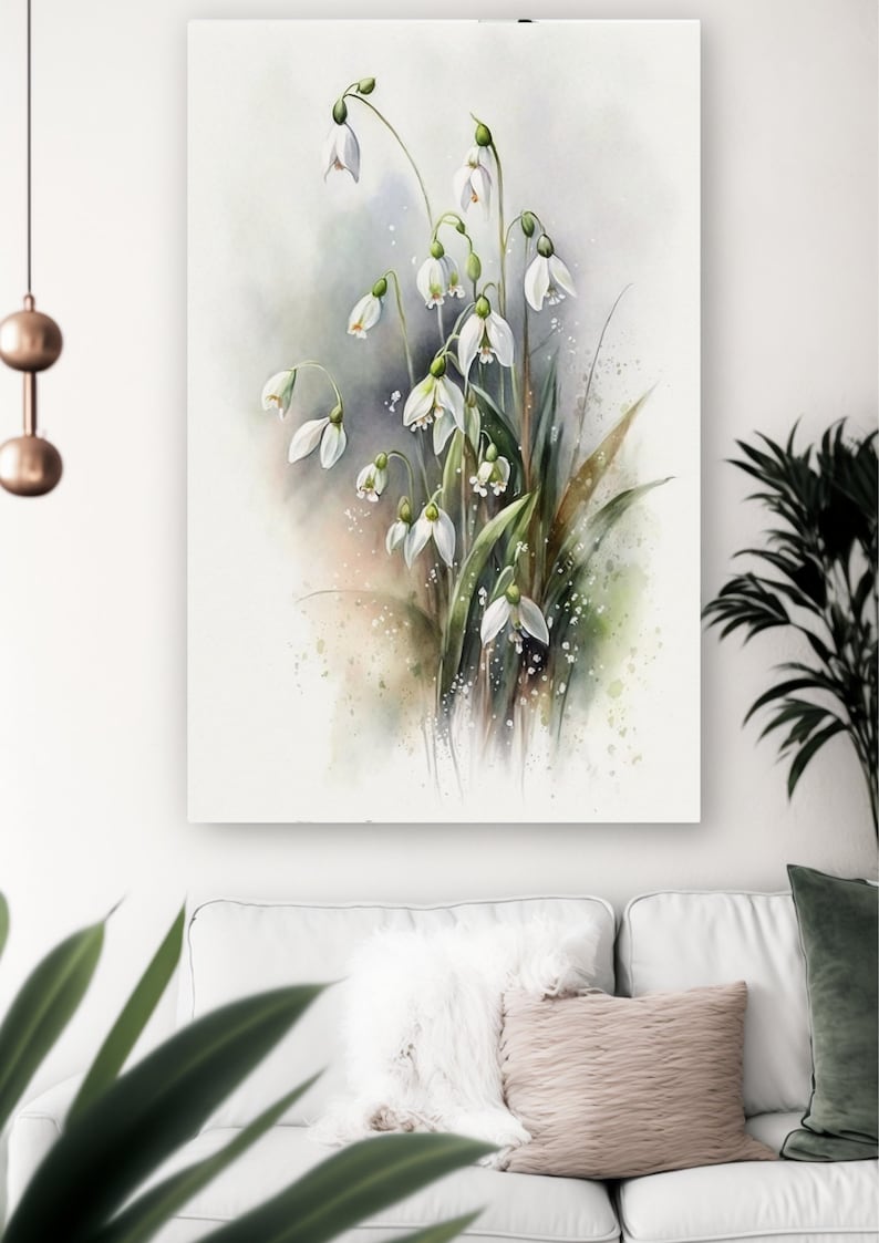 Snowdrop Painting Watercolor Digital Print Wall Decor, Pastel Colors ...