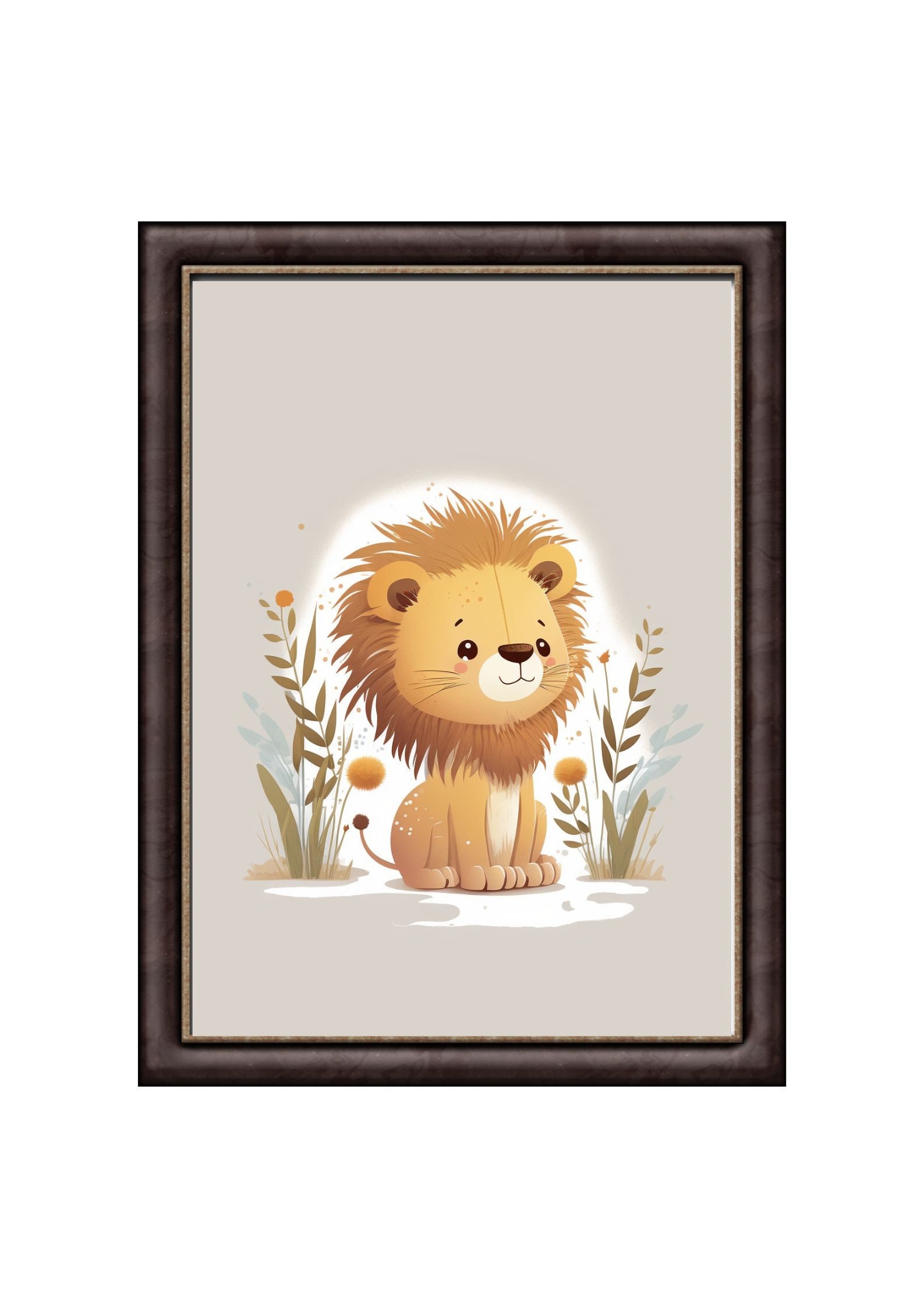 Lion Cub Cartoon Style Digital Art, Printable Wall Art, Cute Child ...