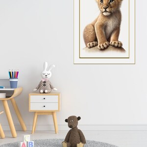 Cute Printable Lion Cub Cartoon Style Digital Art, 3D Wall Art, Child ...