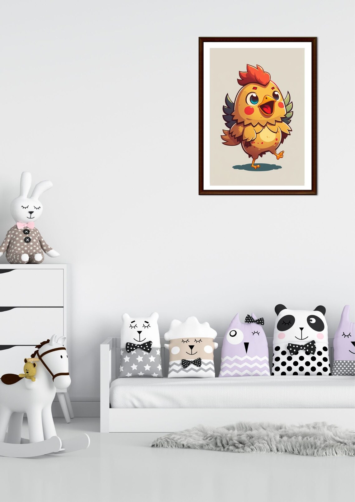 Cute Happy Chicken Printable Cartoon Style Digital Art, Watercolor Wall ...