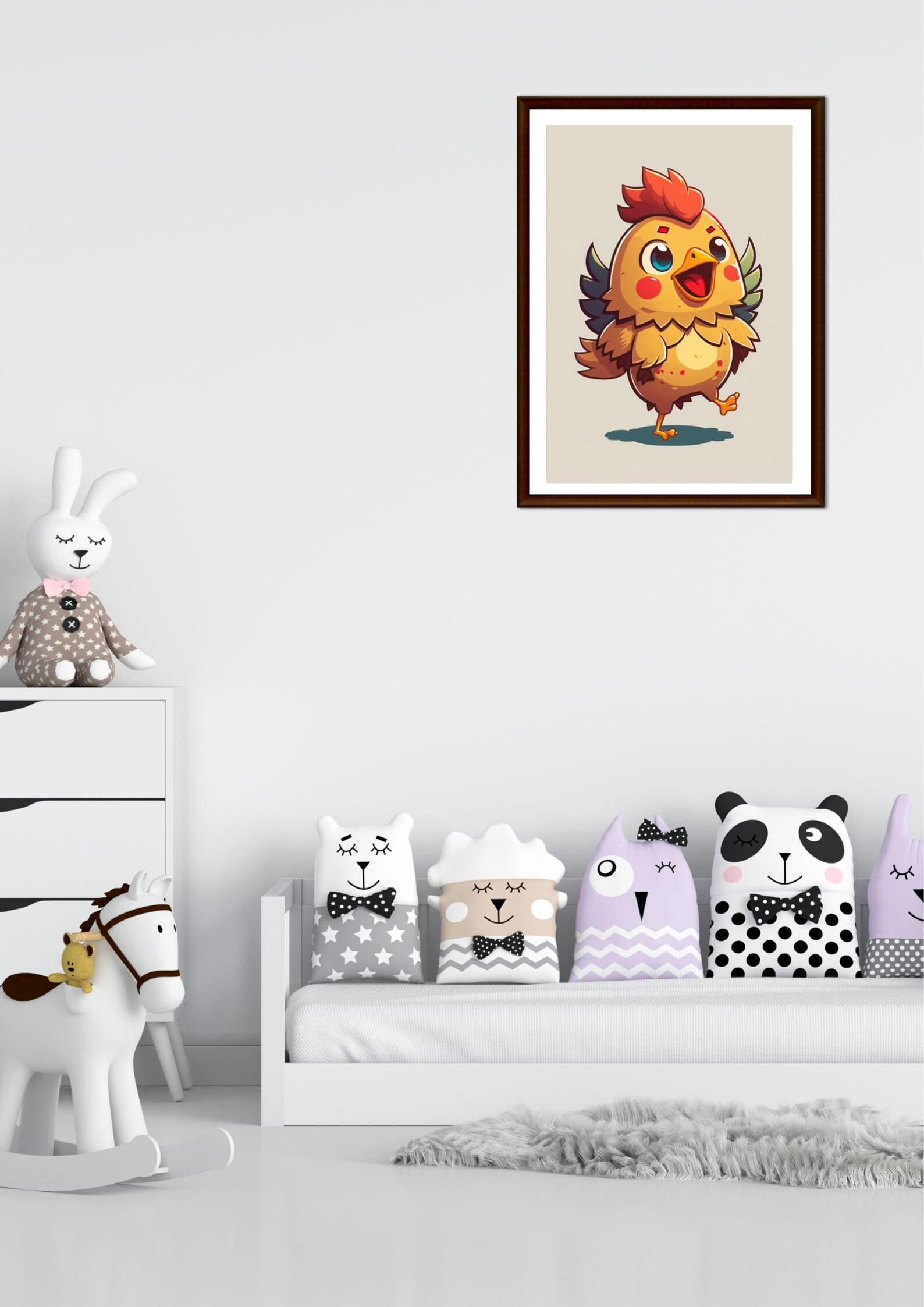 Cute Happy Chicken Printable Cartoon Style Digital Art, Watercolor Wall ...