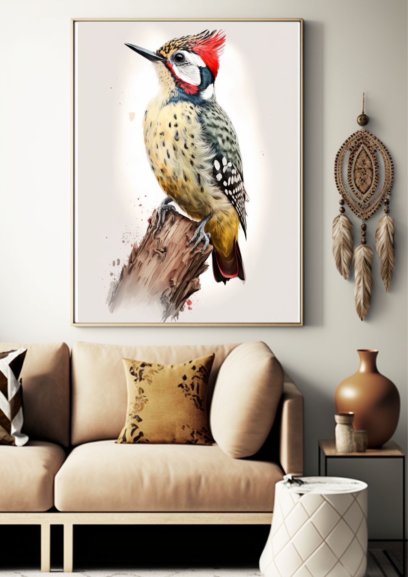 Cute Printable Woodpecker Birt Print Painting, Cartoon Style Digital ...