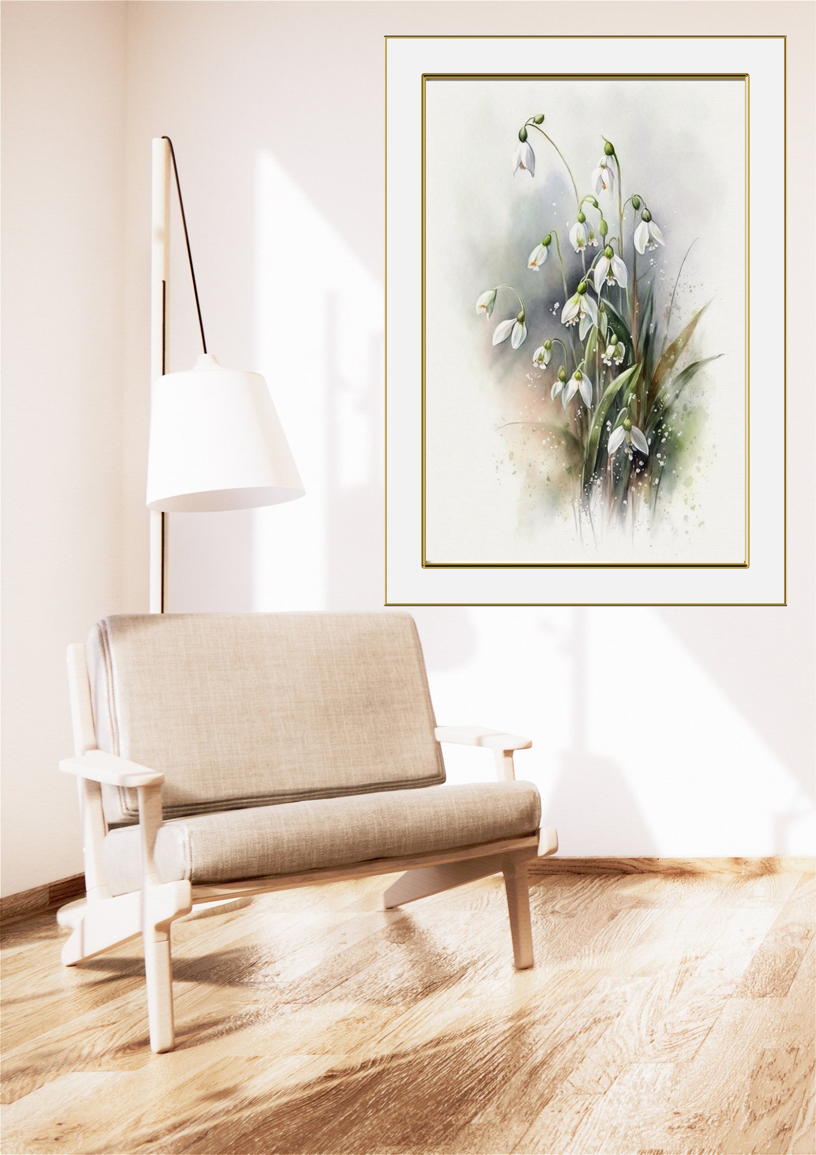 Snowdrop Painting Watercolor Digital Print Wall Decor, Pastel Colors ...