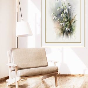 Snowdrop Painting Watercolor Digital Print Wall Decor, Pastel Colors ...