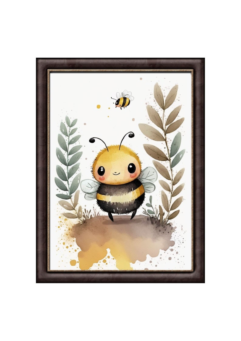 Cute Bee Printable Cartoon Style Digital Art, Watercolor Wall Art ...