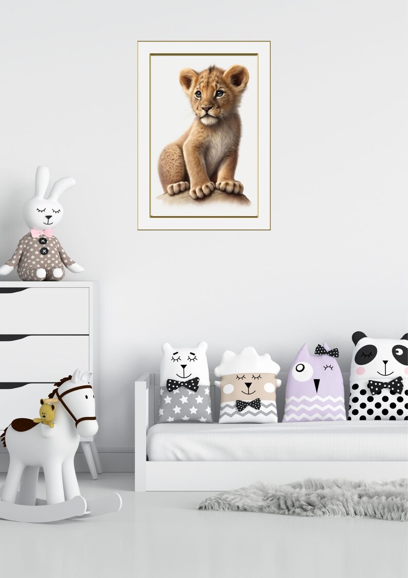 Cute Printable Lion Cub Cartoon Style Digital Art, 3D Wall Art, Child ...