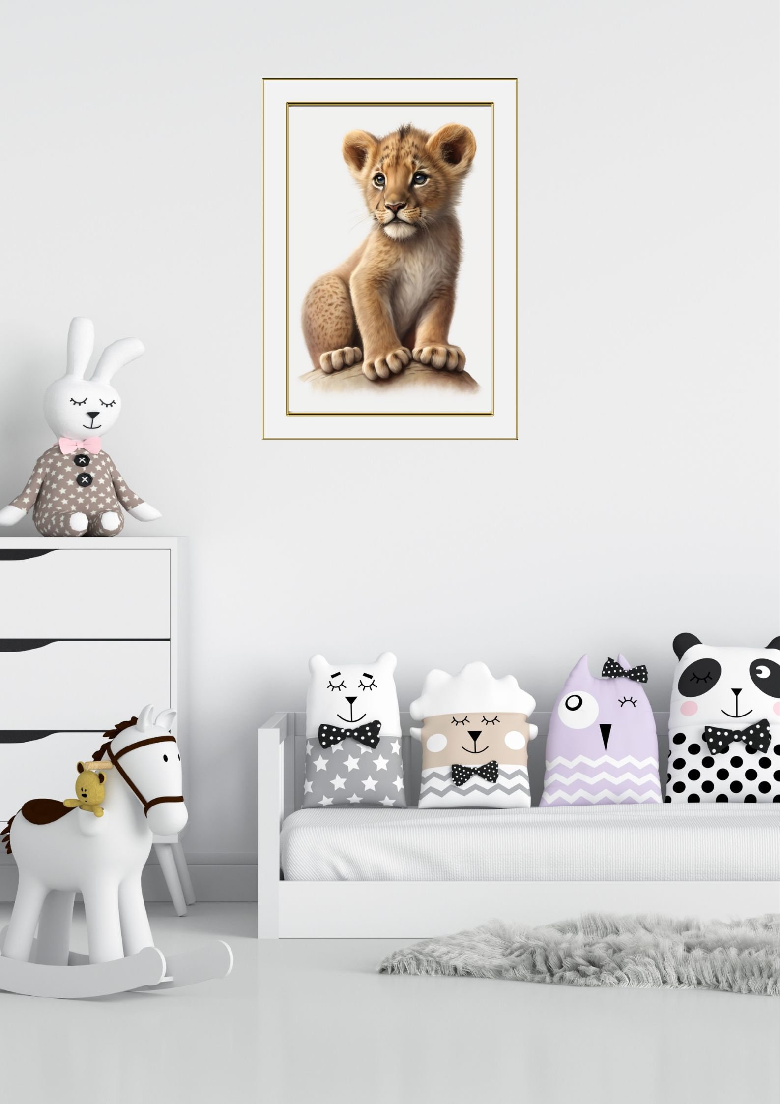 Cute Printable Lion Cub Cartoon Style Digital Art, 3D Wall Art, Child ...