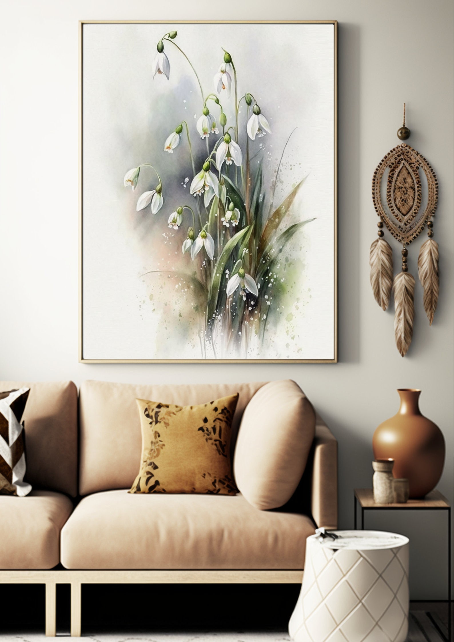 Snowdrop Painting Watercolor Digital Print Wall Decor, Pastel Colors ...