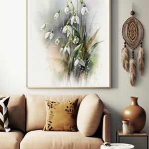 Snowdrop Painting Watercolor Digital Print Wall Decor, Pastel Colors ...