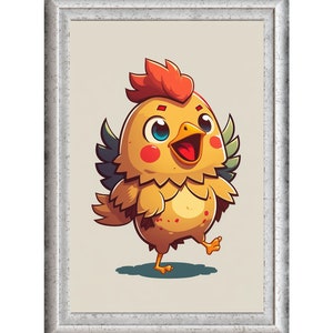 Cute Happy Chicken Printable Cartoon Style Digital Art, Watercolor Wall ...