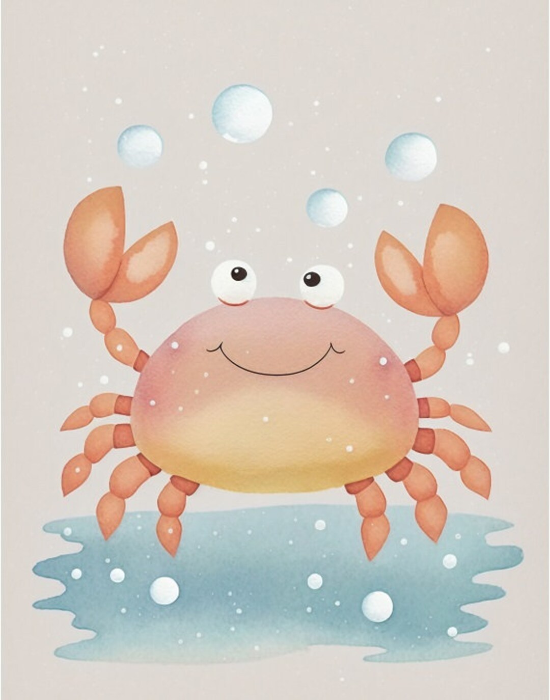 Cute Crab Printable Cartoon Style Digital Art, Watercolor Wall Art ...
