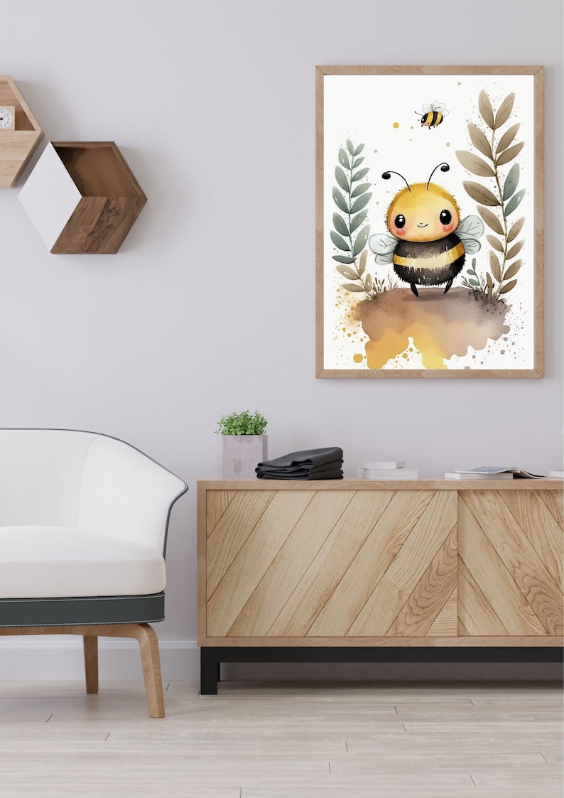 Cute Bee Printable Cartoon Style Digital Art, Watercolor Wall Art ...