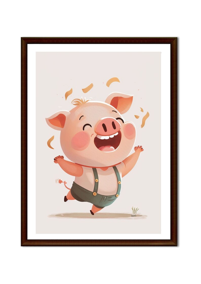 Cute Pig Printable Cartoon Style Digital Art, Watercolor Wall Art ...