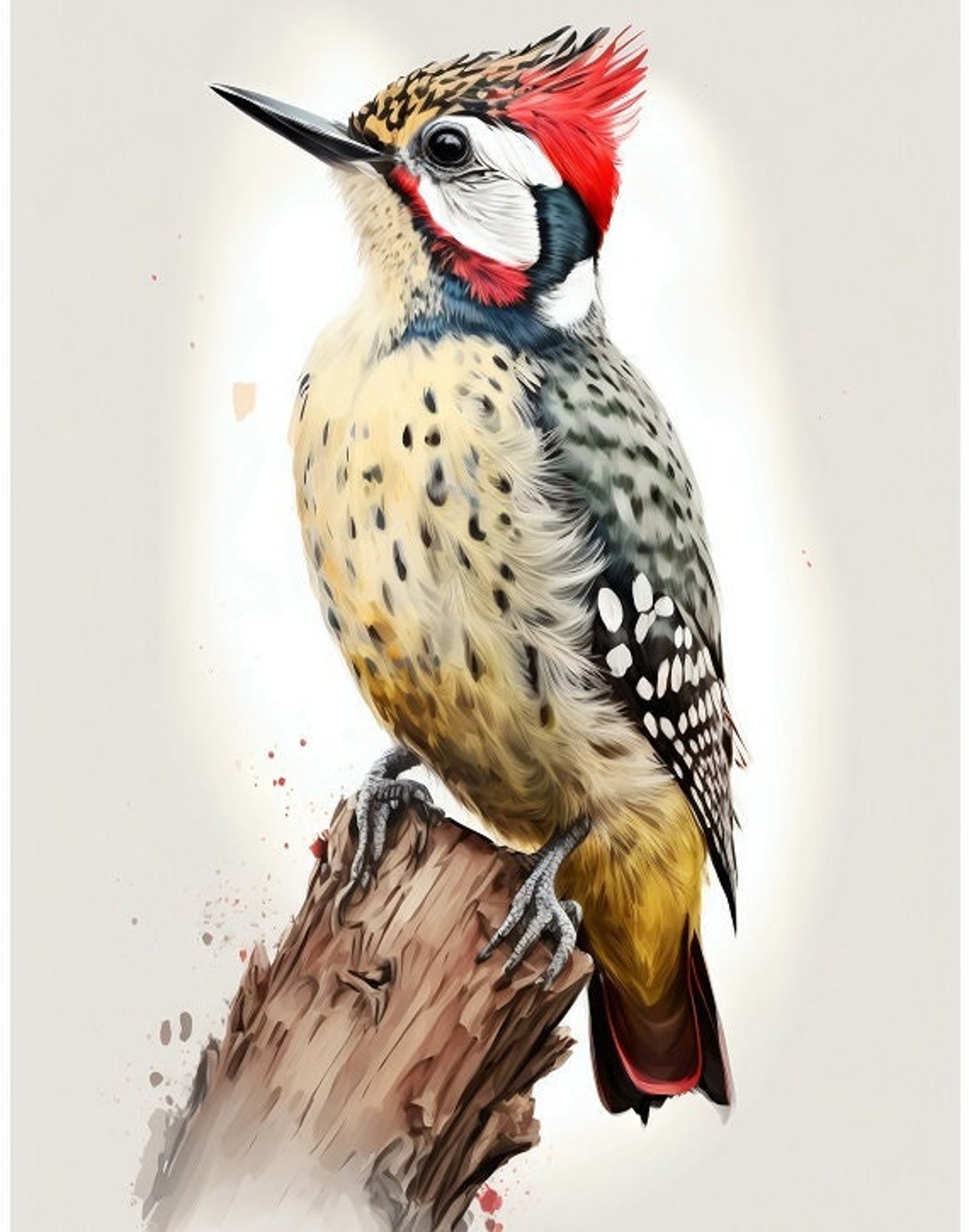 Cute Printable Woodpecker Birt Print Painting, Cartoon Style Digital ...