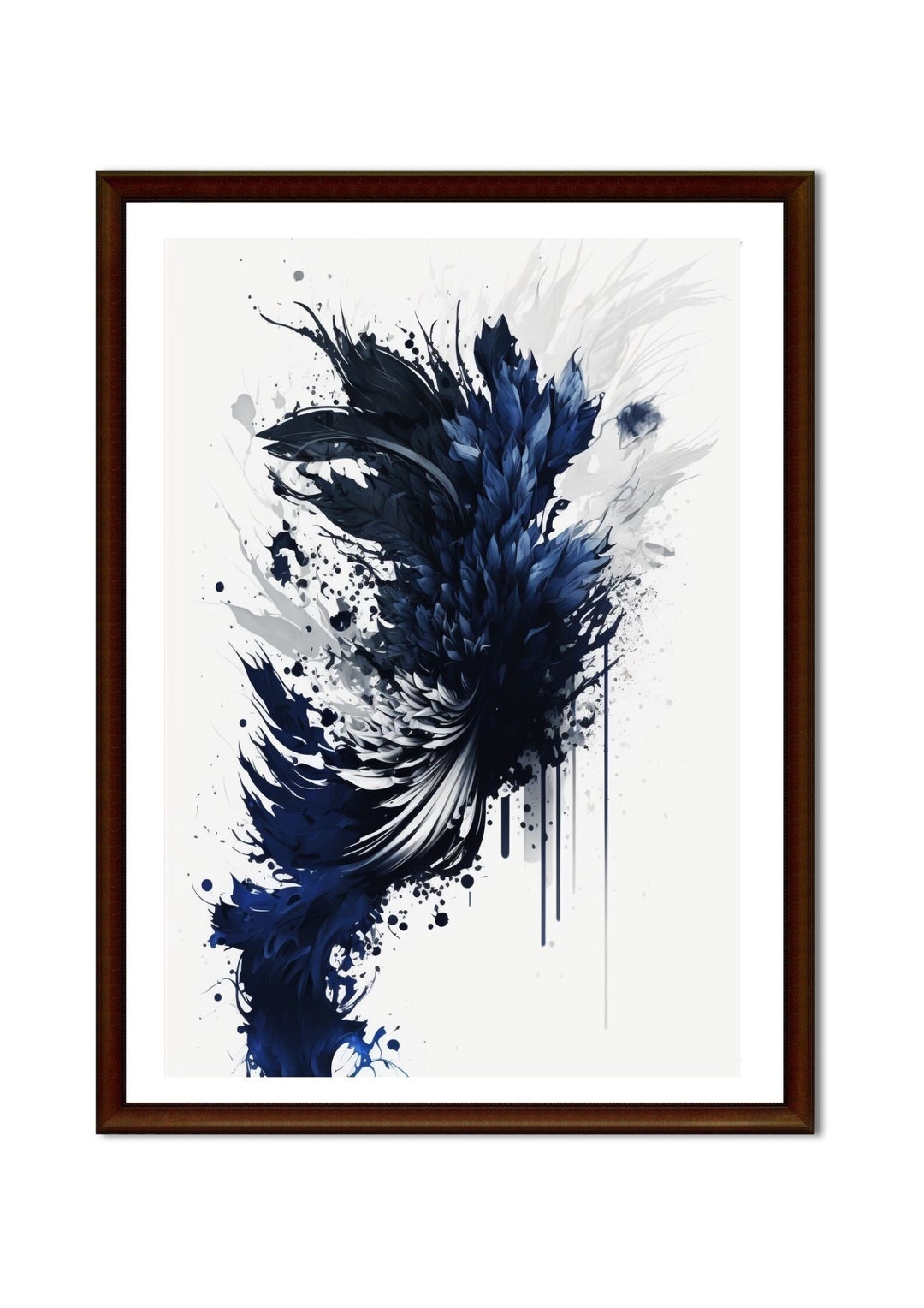 Navy Blue Printable Modern Abstract Digital Art, Home Decor Wall Art ...
