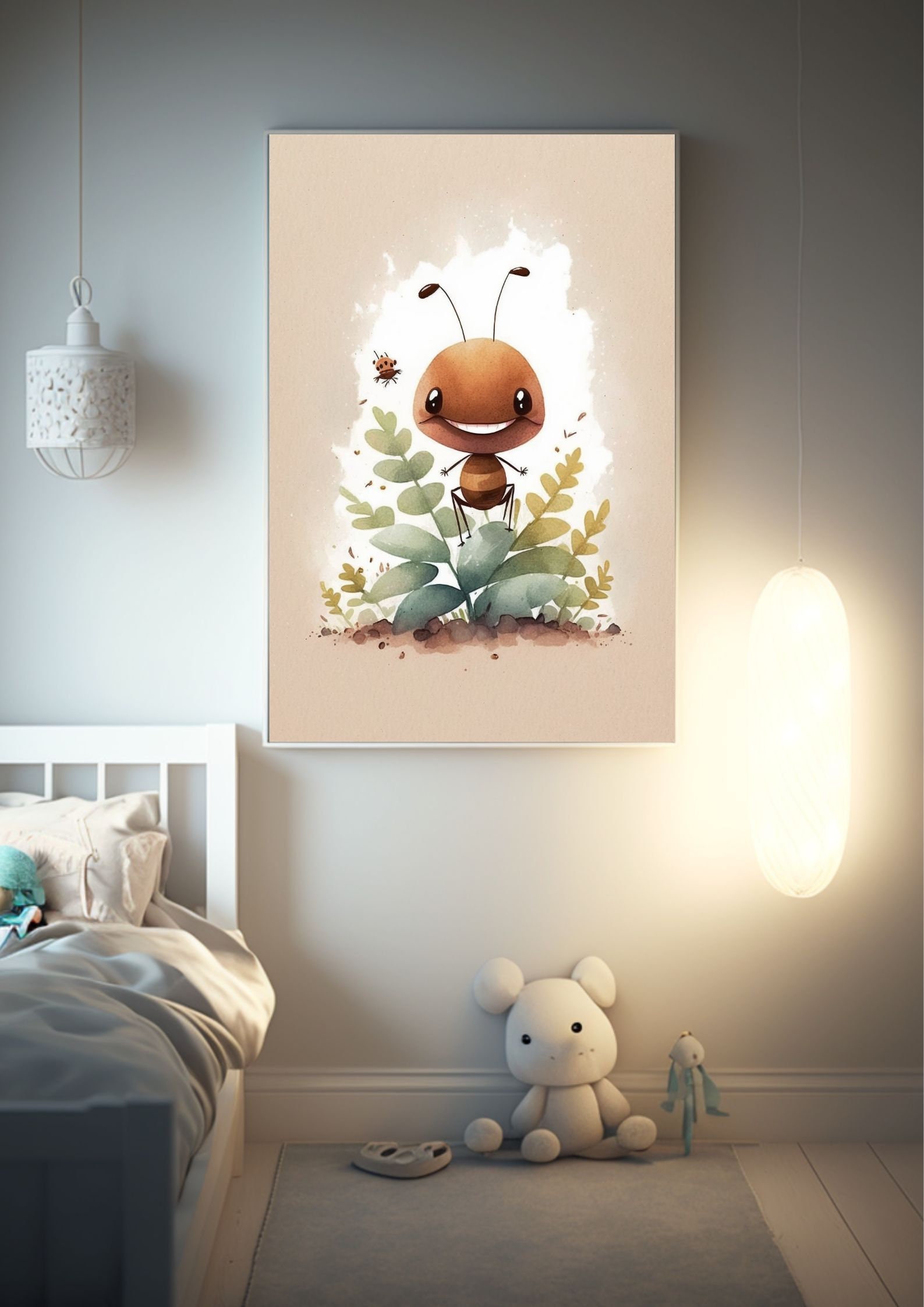 Cute Ant Printable Cartoon Style Digital Art, Watercolor Wall Art ...