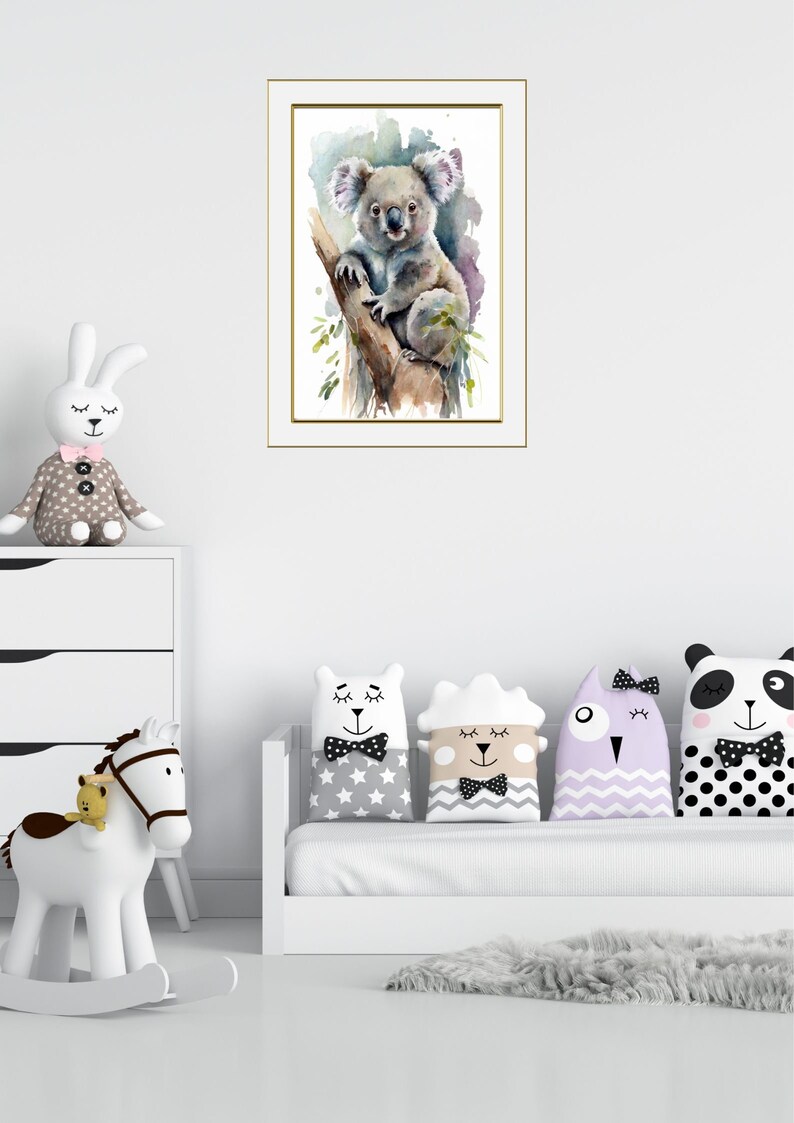 Cute Printable Koala Bear Cartoon Style Digital Art, Watercolor Wall ...