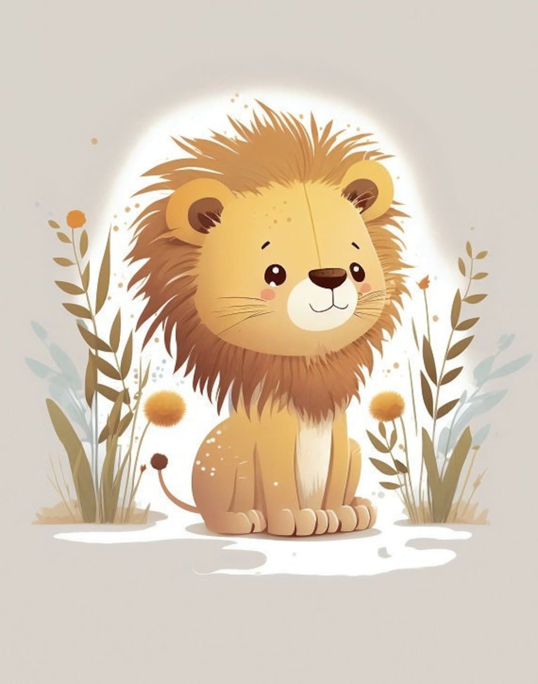 Lion Cub Cartoon Style Digital Art, Printable Wall Art, Cute Child ...