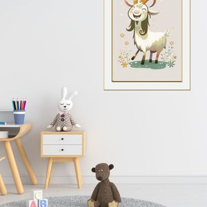 Cute Happy Goat Printable Cartoon Style Digital Art, Watercolor Wall ...
