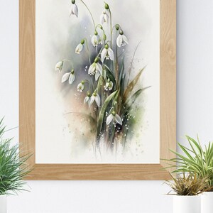 Snowdrop Painting Watercolor Digital Print Wall Decor, Pastel Colors ...