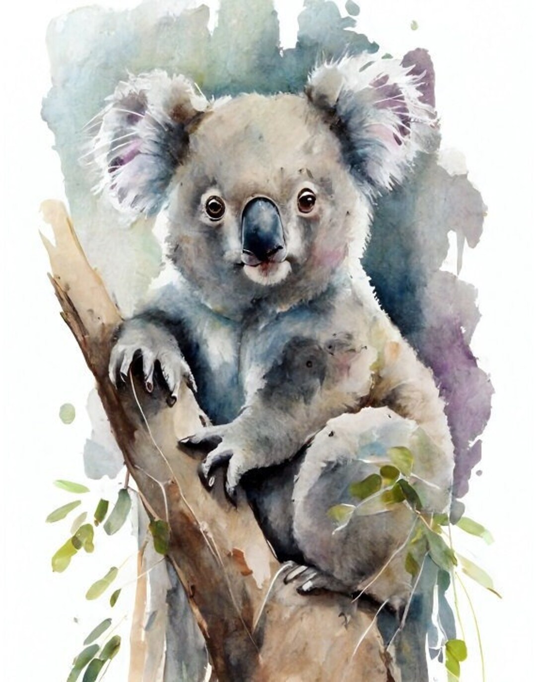 Cute Printable Koala Bear Cartoon Style Digital Art, Watercolor Wall ...