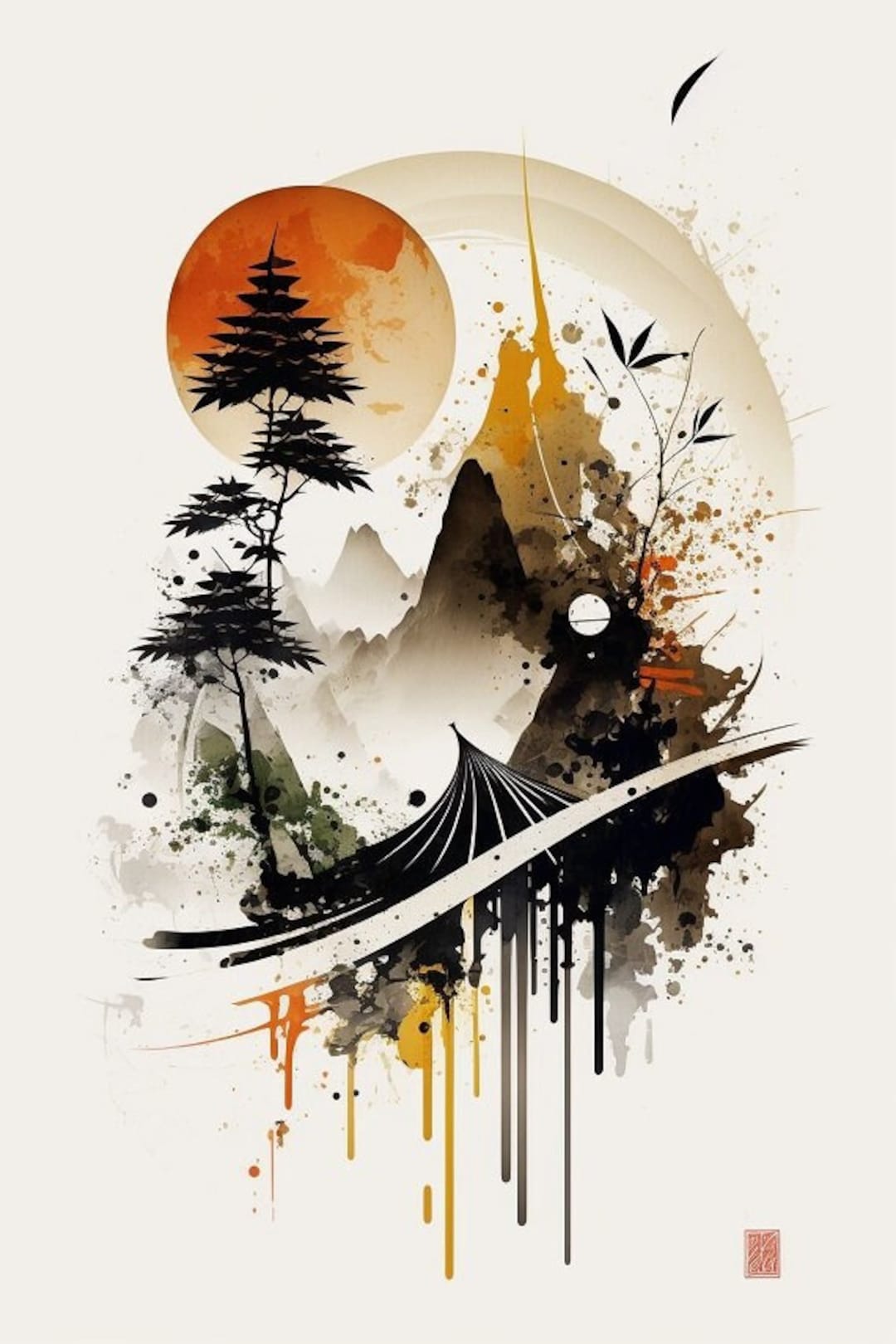 Japandi Art Print Wall Art, Abstract Modern Printable Digital Art ...