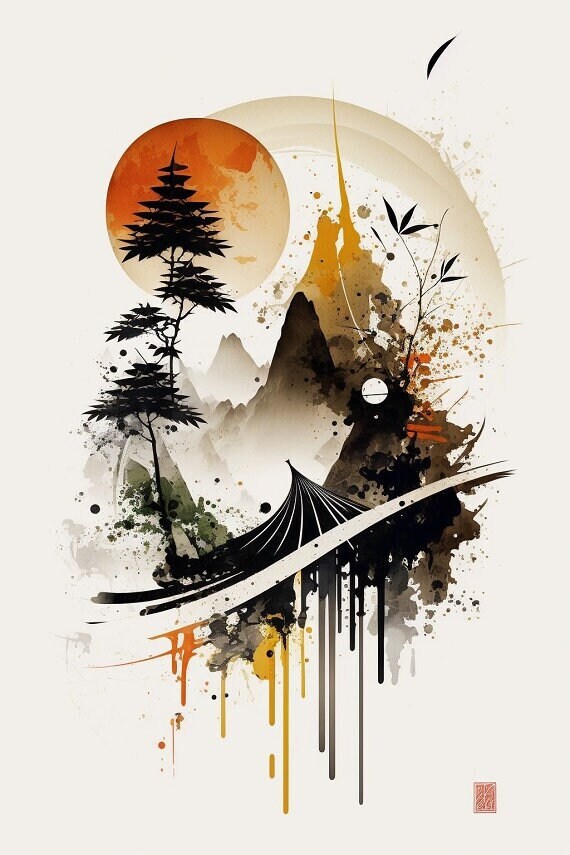 Japandi Art Print Wall Art, Abstract Modern Printable Digital Art ...